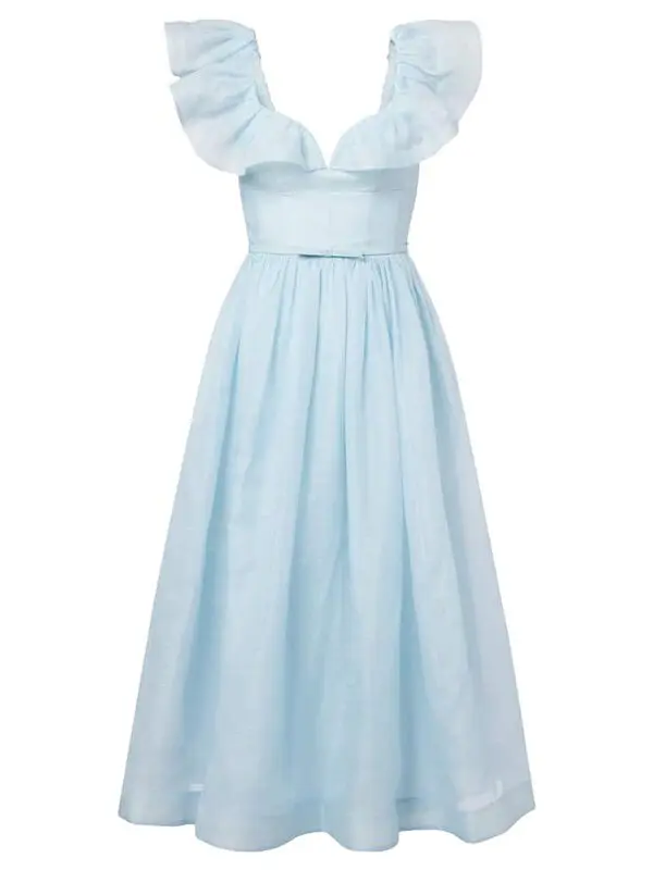 Zimmermann Dawning Linen And Silk Midi Dress - Blue