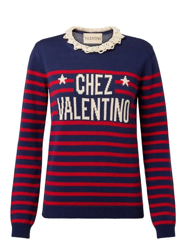 Valentino Garavani Chez Striped Cotton Sweater - Blue
