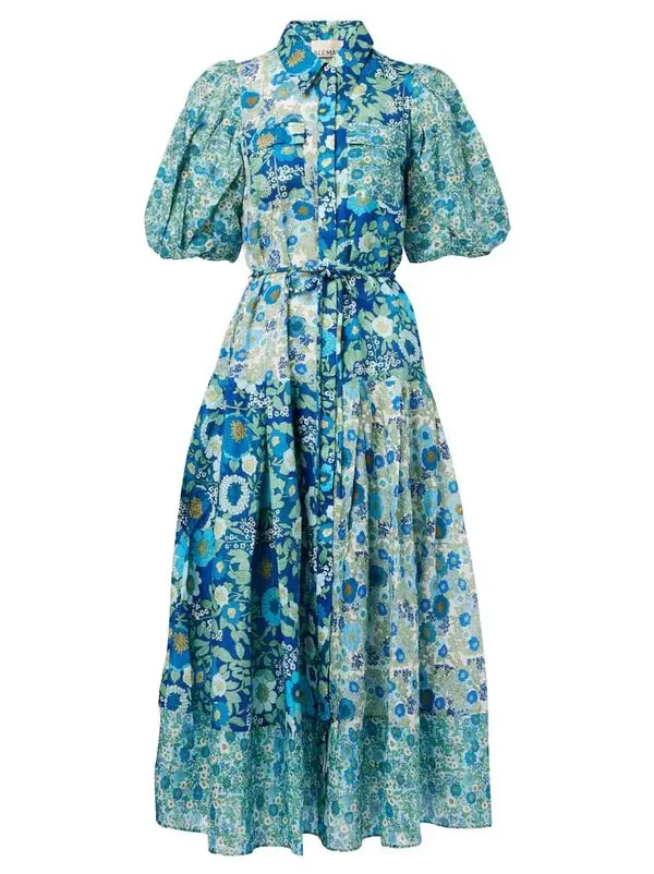 ALEMAIS Sacha Floral Ramie Shirt Dress - Blue
