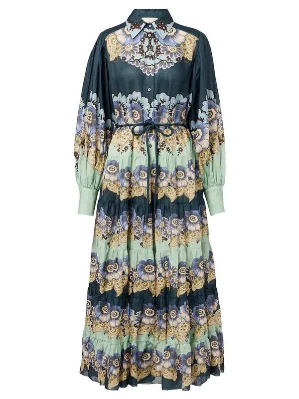 ALEMAIS Madalena Floral Ramie Shirt Dress - Blue