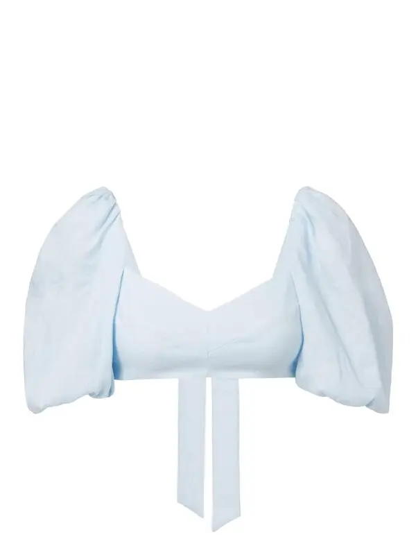 Zimmermann Rhiannon Puff-sleeve Linen Crop Top - Blue