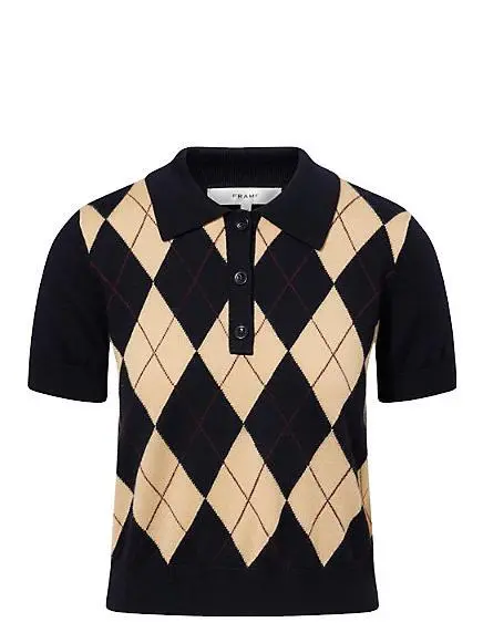 FRAME Argyle Merino Wool Polo Top - Navy Multi