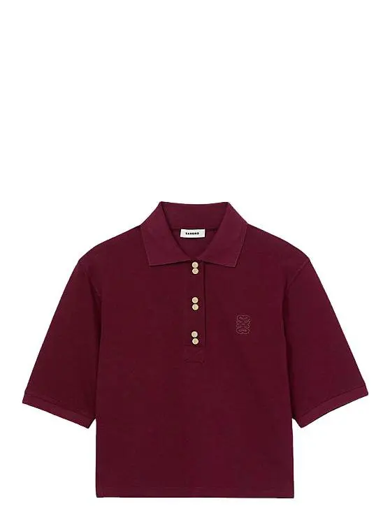 Sandro Button-embellished Embroidered Cotton Polo Shirt - Bordeaux