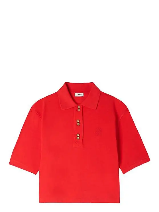 Sandro Button-embellished Embroidered Cotton Polo Shirt - Red