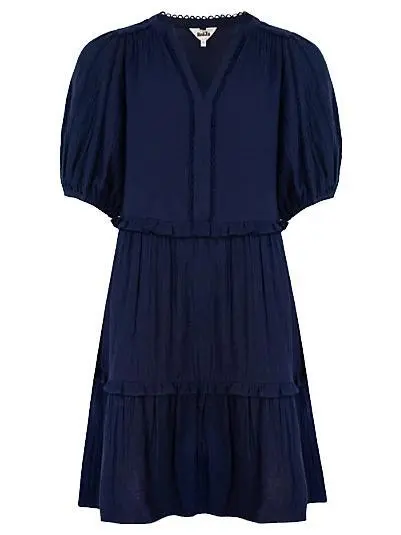 RO&ZO Cheesecloth Cotton Mini Dress With Frilled Trim - Navy