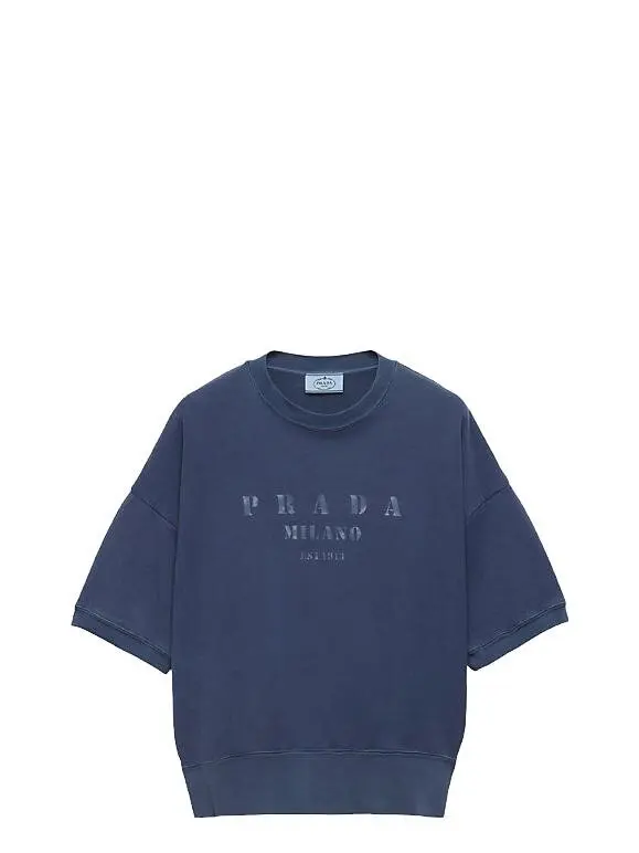 Prada Logo-print Cotton-jersey Sweatshirt - Blue