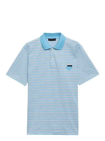 Prada Striped Logo-embroidered Cotton Polo Shirt - Light Blue