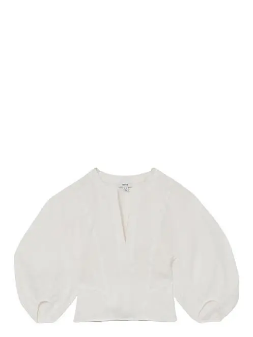 REISS Balloon-sleeve Linen Top - Ivory