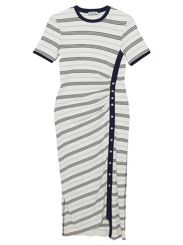 Simkhai Shanna Short-sleeve Midi Dress - White Multi Stripe