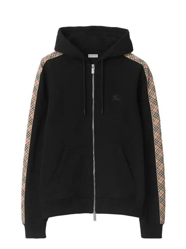 Burberry Check Trim Cotton Zip Hoodie - Black