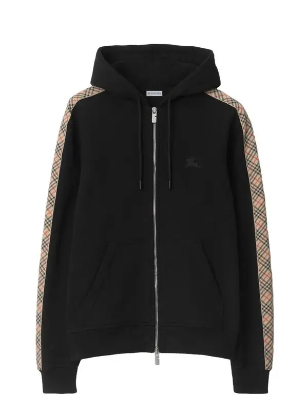 Burberry Check Trim Cotton Zip Hoodie - Black