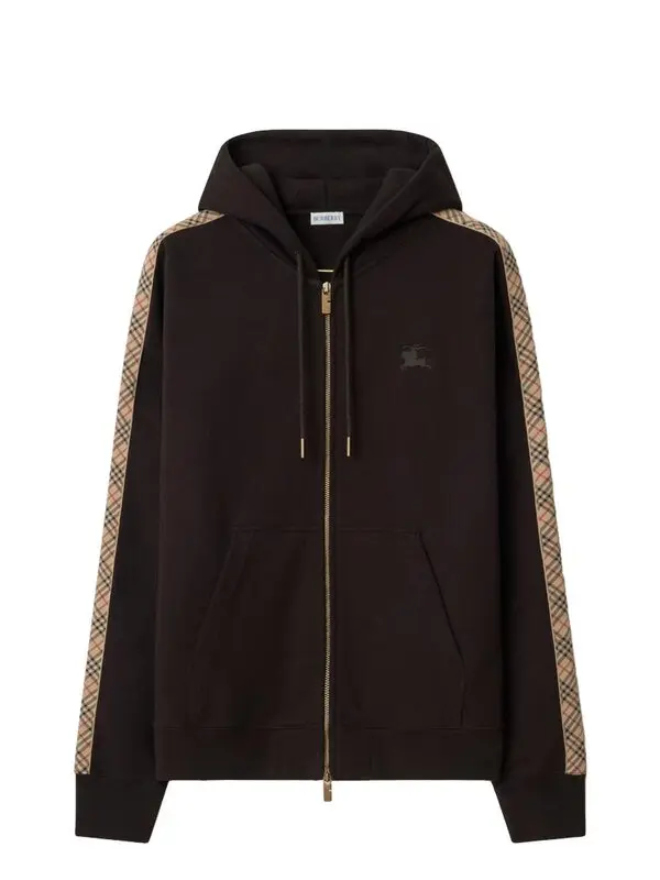Burberry Check Trim Cotton Zip Hoodie - Clove Brown