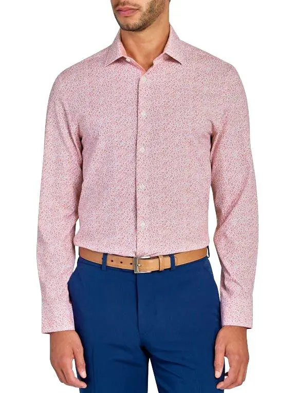 W.R.K Slim Fit Ditsy Floral Performance Dress Shirt - White/ Pink