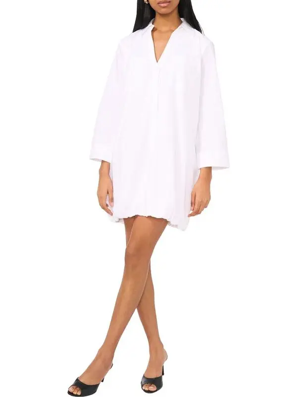 Halogen Cotton Bubble Hem Popover Shirt Dress - Bright White