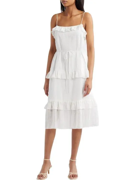 Julia Jordan Ruffle Clip Dot Tie Strap Midi Dress - Ivory