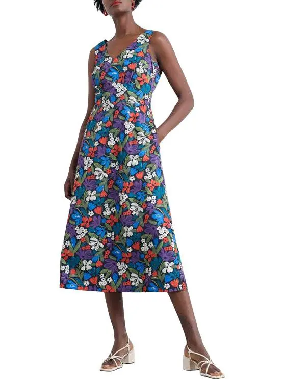 SEASALT CORNWALL Sky Beyond Sleeveless Organic Cotton Midi Dress - Crayon Floral Maritime