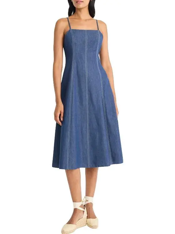 Maggy London Topstitch Sleeveless Chambray Midi Dress - Denim