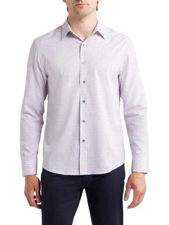 W.R.K Trim Fit Gingham Check Performance Button-up Shirt - Grey/ White