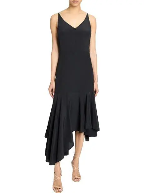 Santorelli Davin Fit And Flare Silk Midi Dress - Black