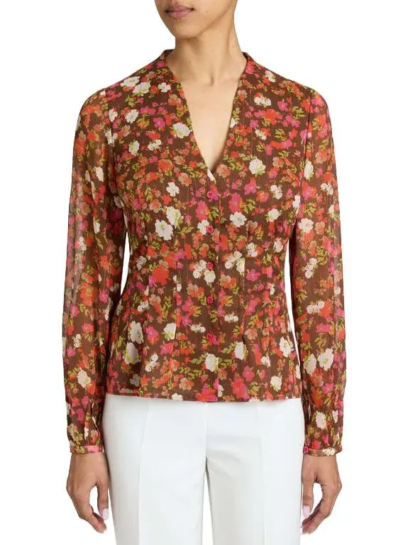 Santorelli Winnie Long Sleeve Buttoned Blouse - Coconut Multi
