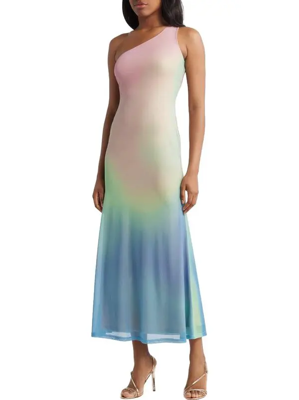 RARE LONDON Blur One-shoulder A-line Dress - Rainbow Multi