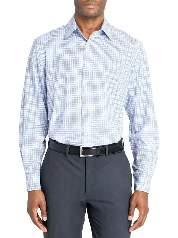 W.R.K Regular Fit Square Print Performance Dress Shirt - White/ Blue