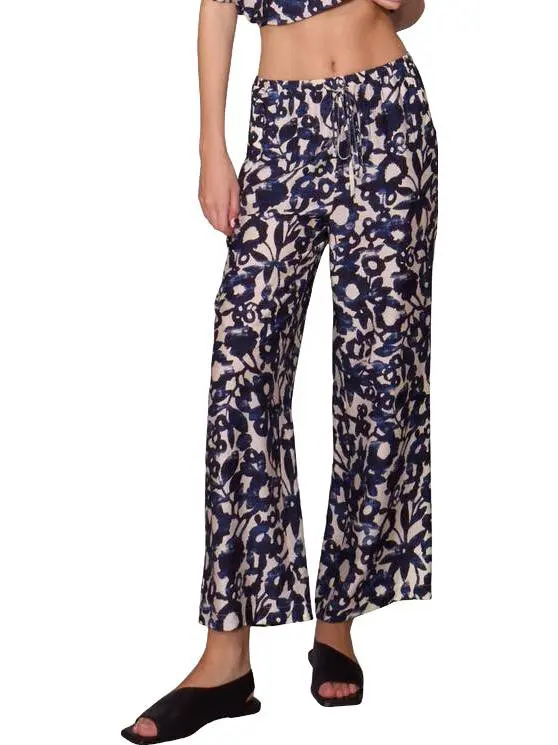 MELLODAY Floral Print Ankle Pants - Ivory Navy