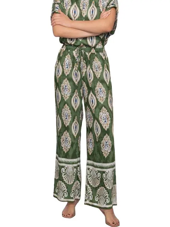 MELLODAY Floral Print Ankle Pants - Pea Green Multi