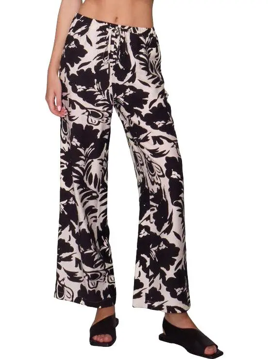MELLODAY Floral Print Ankle Pants - White Black Leaf