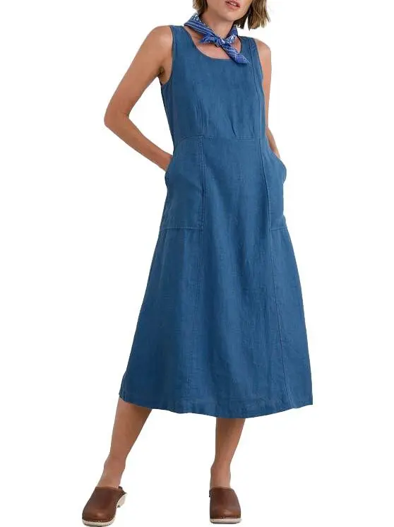 SEASALT CORNWALL Grass Wave Sleeveless Linen Midi Dress - Sailor