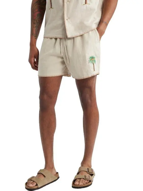 MAVRANS Palm Tree Linen Blend Shorts - White