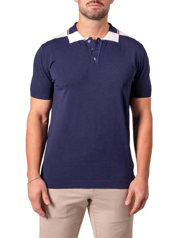 MACEOO Tipped Azure Colorblock Polo - Blue
