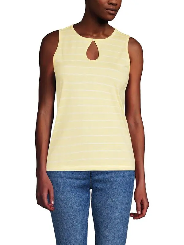 LANDS' END Supima Keyhole Tank - Pale Yellow/ivory Stripe