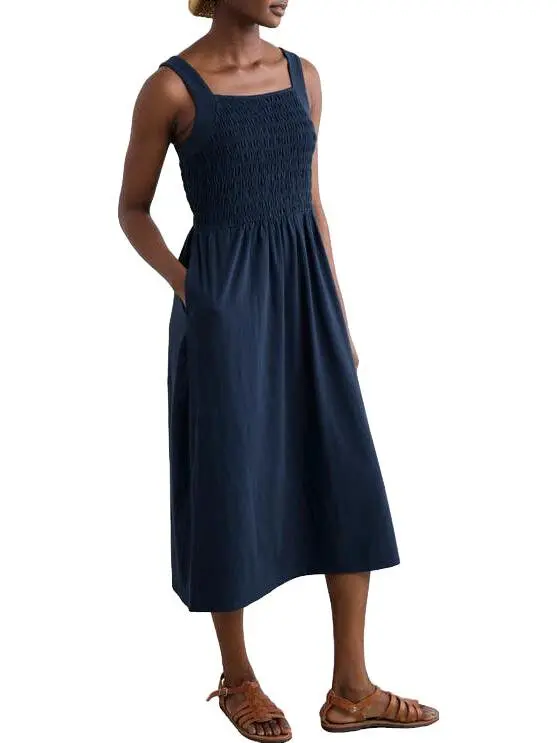 SEASALT CORNWALL Smocked Cotton Jersey Dress - Maritime