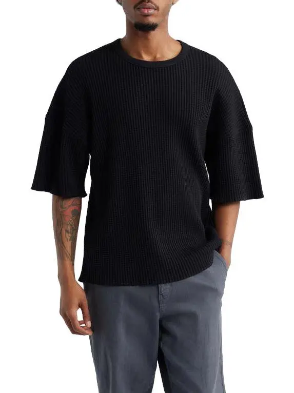 STANDARD ISSUE Oversize Thermal Knit T-shirt - Black