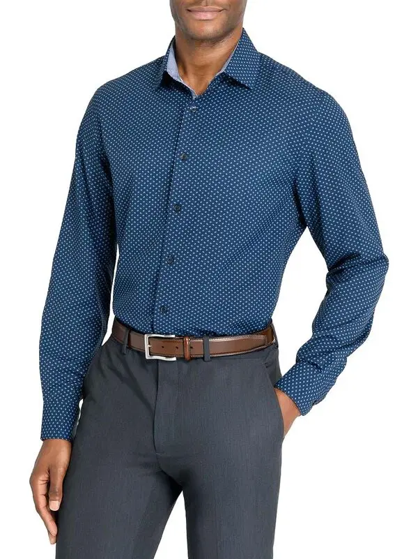 W.R.K Slim Fit Dash Print Performance Dress Shirt - Navy