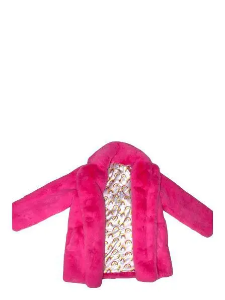 LOLA + THE BOYS Faux Fur Coat With Crystal Buttons - Pink