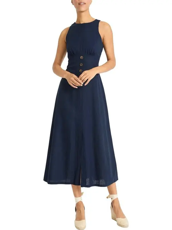 Maggy London Sleeveless Fit & Flare Linen-blend Dress - Navy Blazer