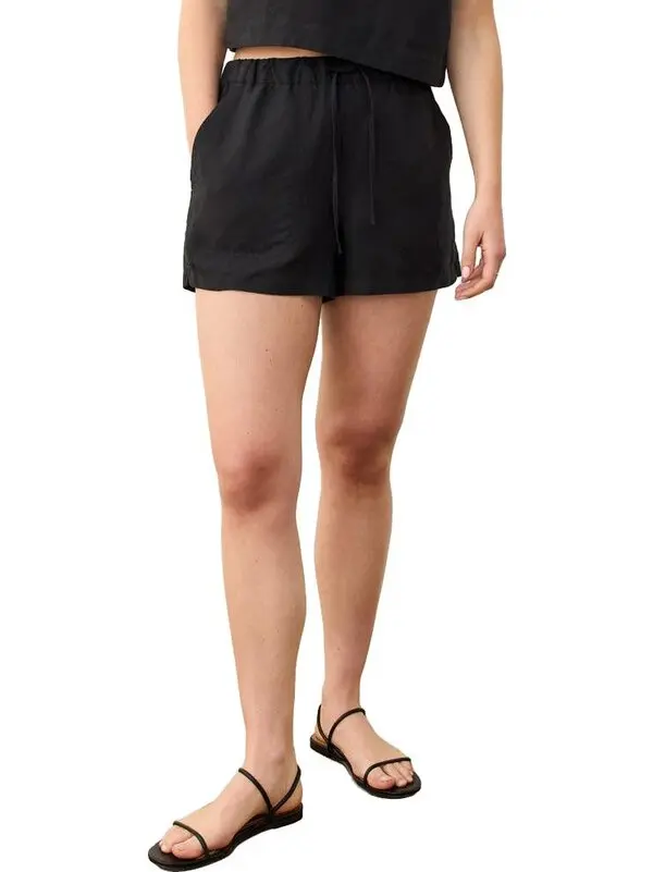 Marine Layer Linen Blend Drawstring Shorts - Black