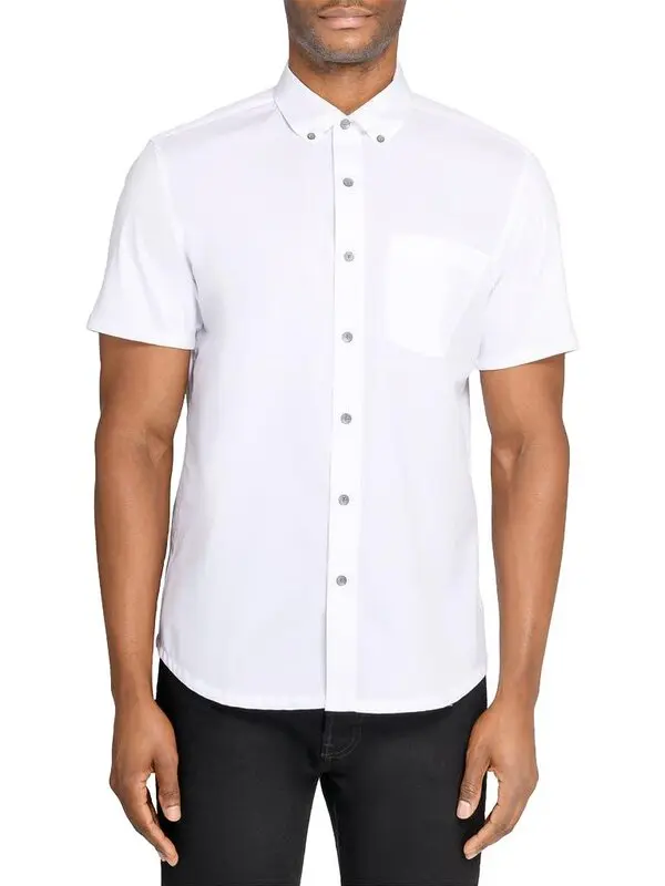W.R.K Hudson Reworked Slim Fit Solid Short Sleeve Cotton Button-up Shirt - White