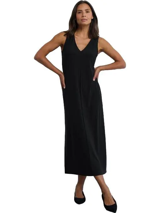 FRANNE GOLDE Luxe Stretch Sleeveless V-neck Maxi Dress - Black