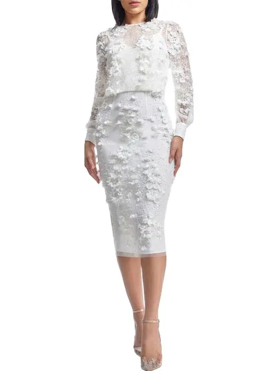 Dress The Population Pilar Long Sleeve Dress - White