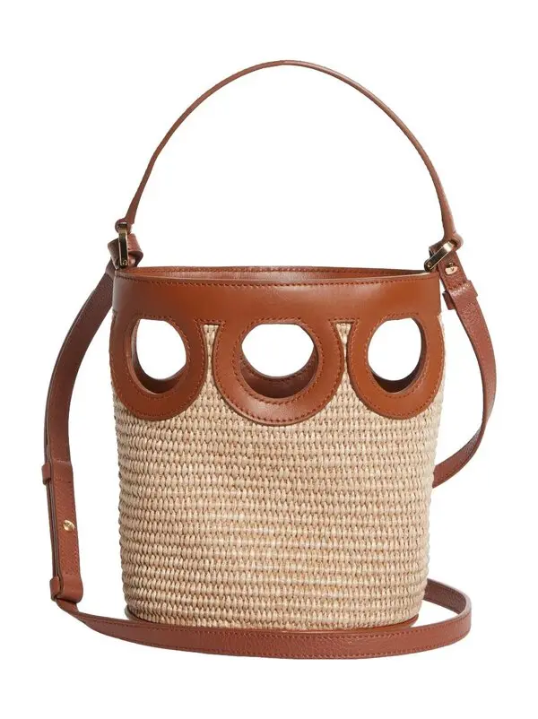 FERRAGAMO Mini Gancio Outline Raffia Bucket Bag - Naturale/ Resort