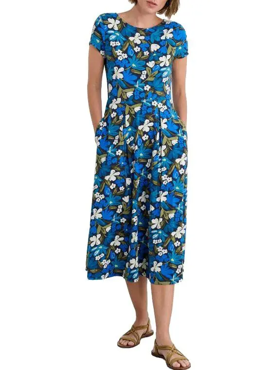 SEASALT CORNWALL Wild Bouquet Cotton Jersey Midi Dress - Crayon Floral Waterway
