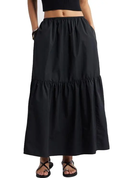 OPEN EDIT Tiered Maxi Skirt - Black