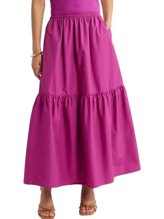 OPEN EDIT Tiered Maxi Skirt - Pink Wild Aster
