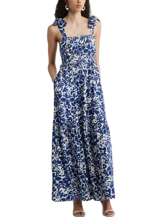 Chelsea28 Floral Print Tie Strap Maxi Dress - Ivory- Blue Jackie Floral