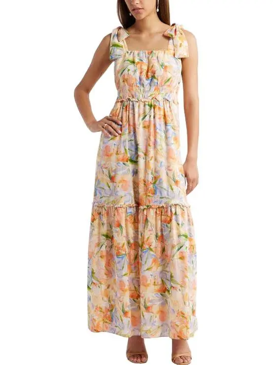 Chelsea28 Floral Print Tie Strap Maxi Dress - Orange- Helen Floral