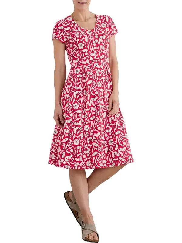 SEASALT CORNWALL Pier View Fit & Flare Dress - Collaged Floral Scarlet Chalk