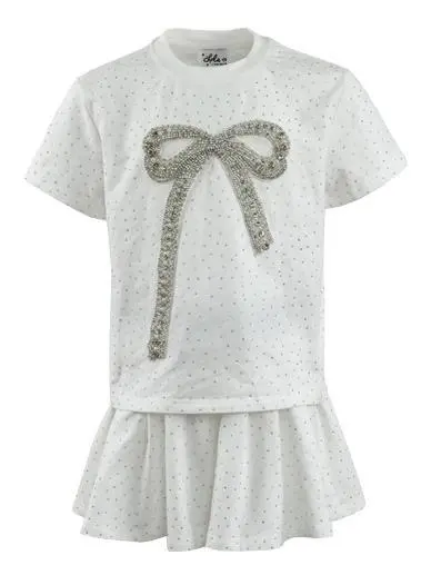 LOLA + THE BOYS Crystal Bow Short Set - White